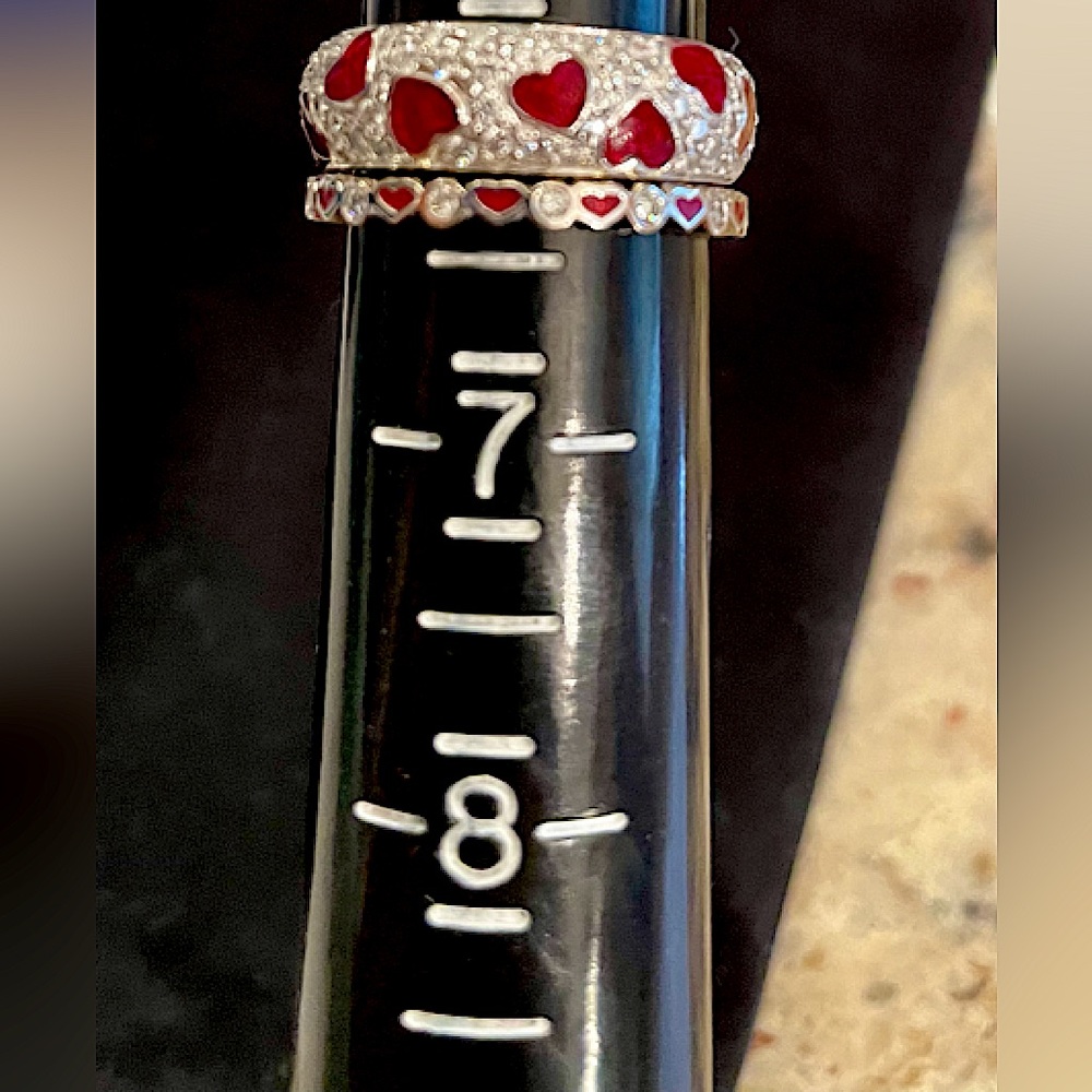 18k Red Enamel Hearts & Pave Diamonds Hidalgo Stackab… - Gem